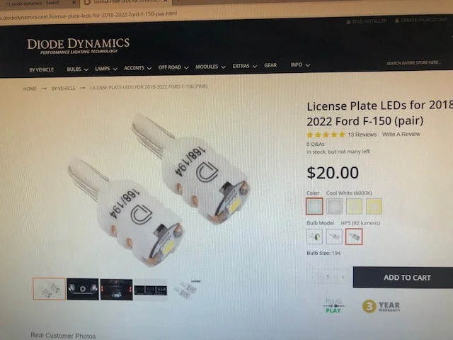 Replacement LED for rear license plate 2021 Diode Dynamics Cool white ...